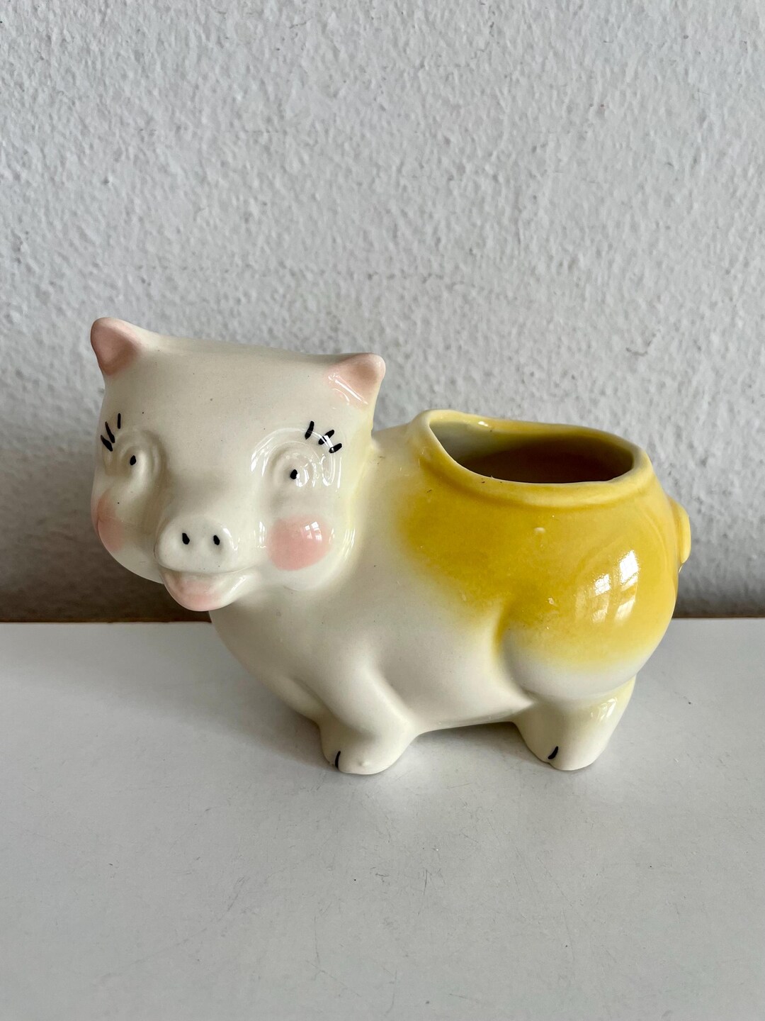 Vintage Mid Century Beige & Yellow Pig Planter - Etsy