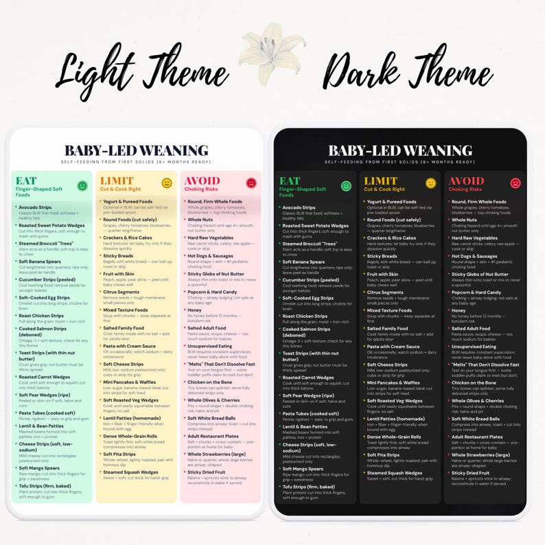 Baby Led Weaning Chart Printable, BLW Foods List PDF, BLW Chart, Finger ...
