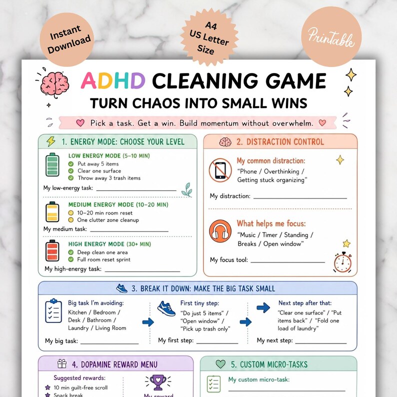ADHD Cleaning Game Printable | House Cleaning Challenge, Neurodivergent ...
