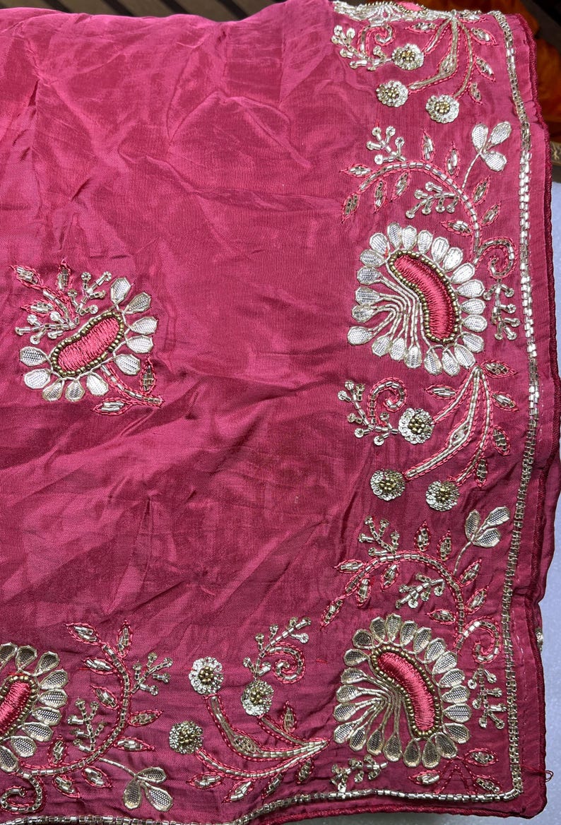Hand Embroidered Magenta Silk Saree, Zardozi Work, Indian Wedding ...