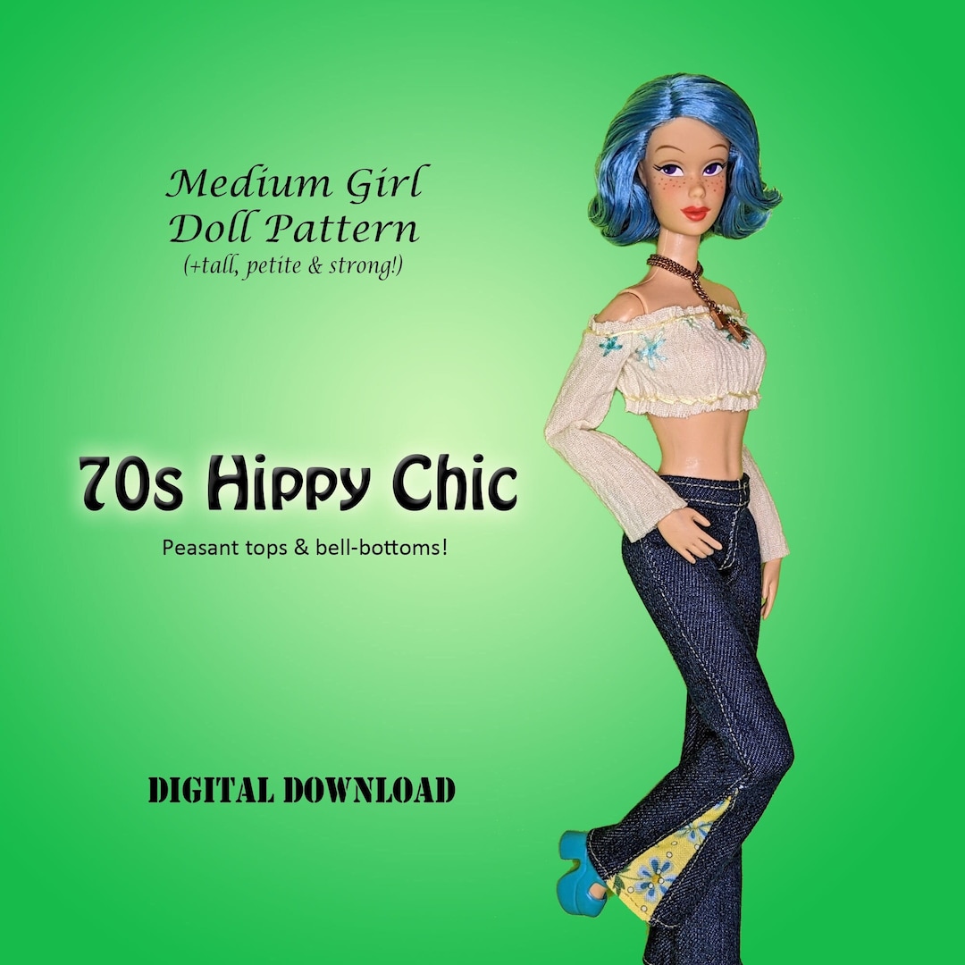 70s Bellbottoms Hippy Peasant Blouse Doll Clothes PDF Sewing Pattern ...