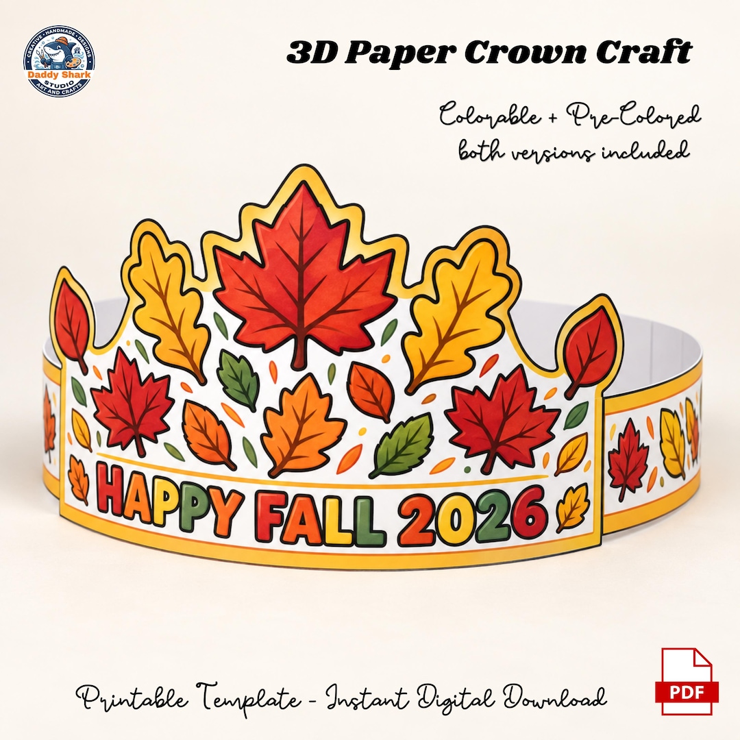 Happy Fall 2026 Crown Craft, Printable Paper Crown, DIY Activity for ...