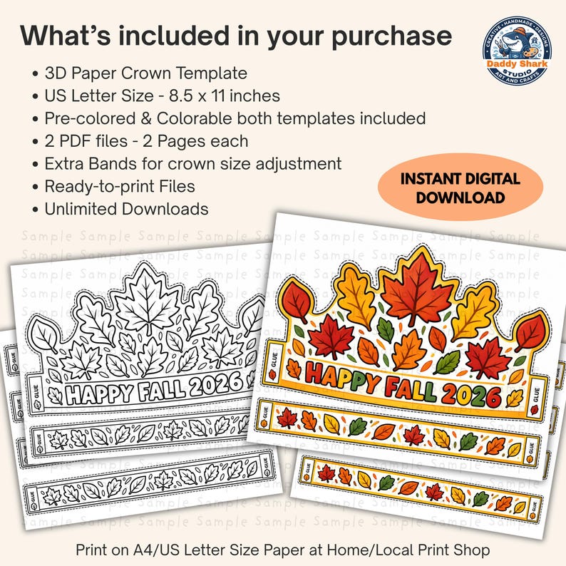 Happy Fall 2026 Crown Craft, Printable Paper Crown, DIY Activity for ...