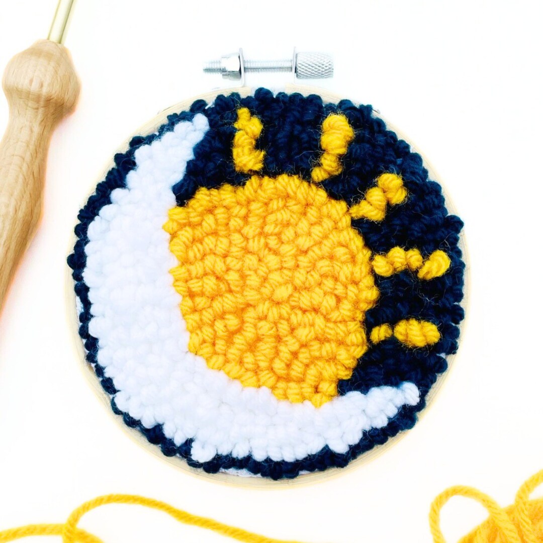 Sun and Moon Punch Embroidery DIY Kit Punch Needle Yarn - Etsy