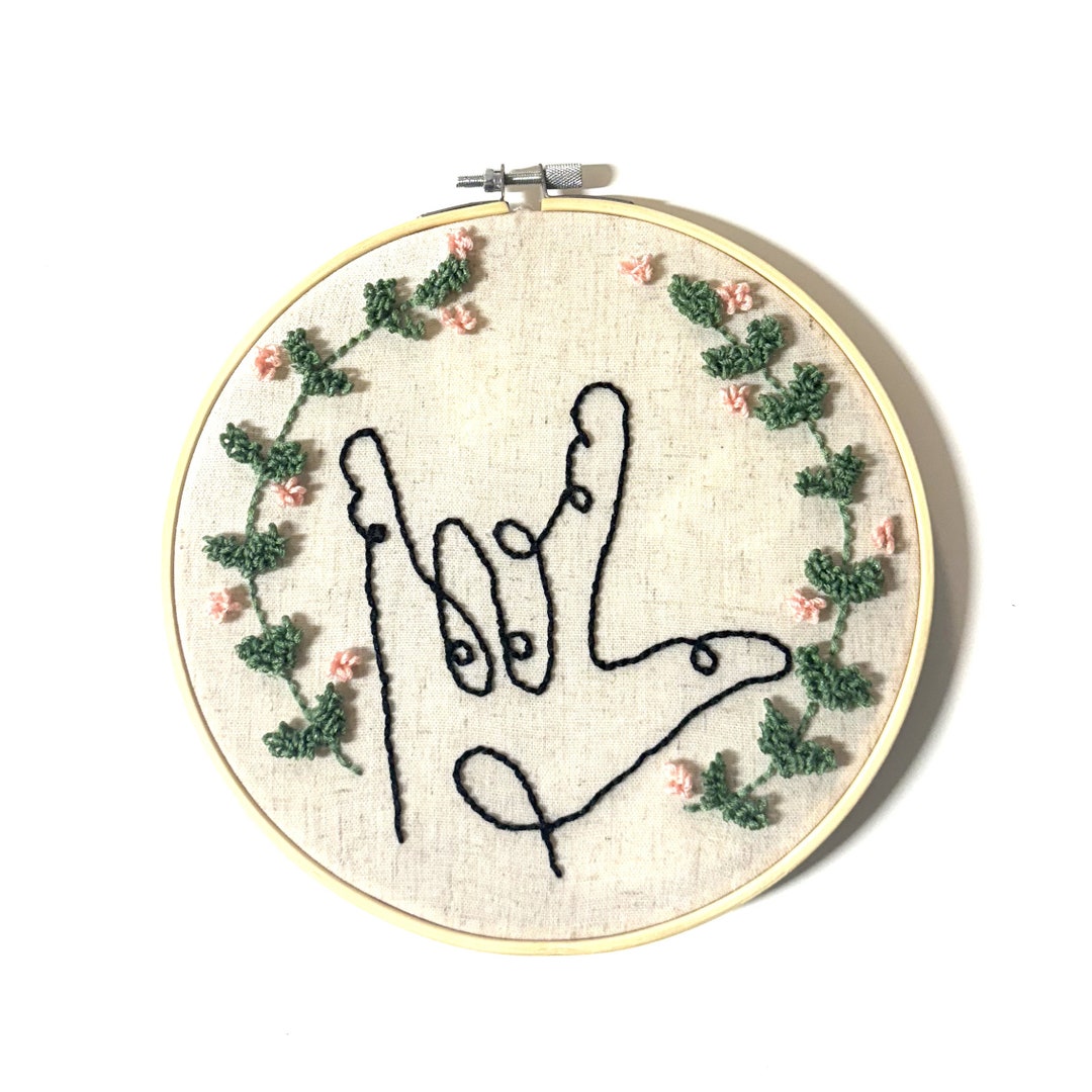 I Love You ASL Hand Punch Embroidery DIY Kit Punch Needle Floss - Etsy