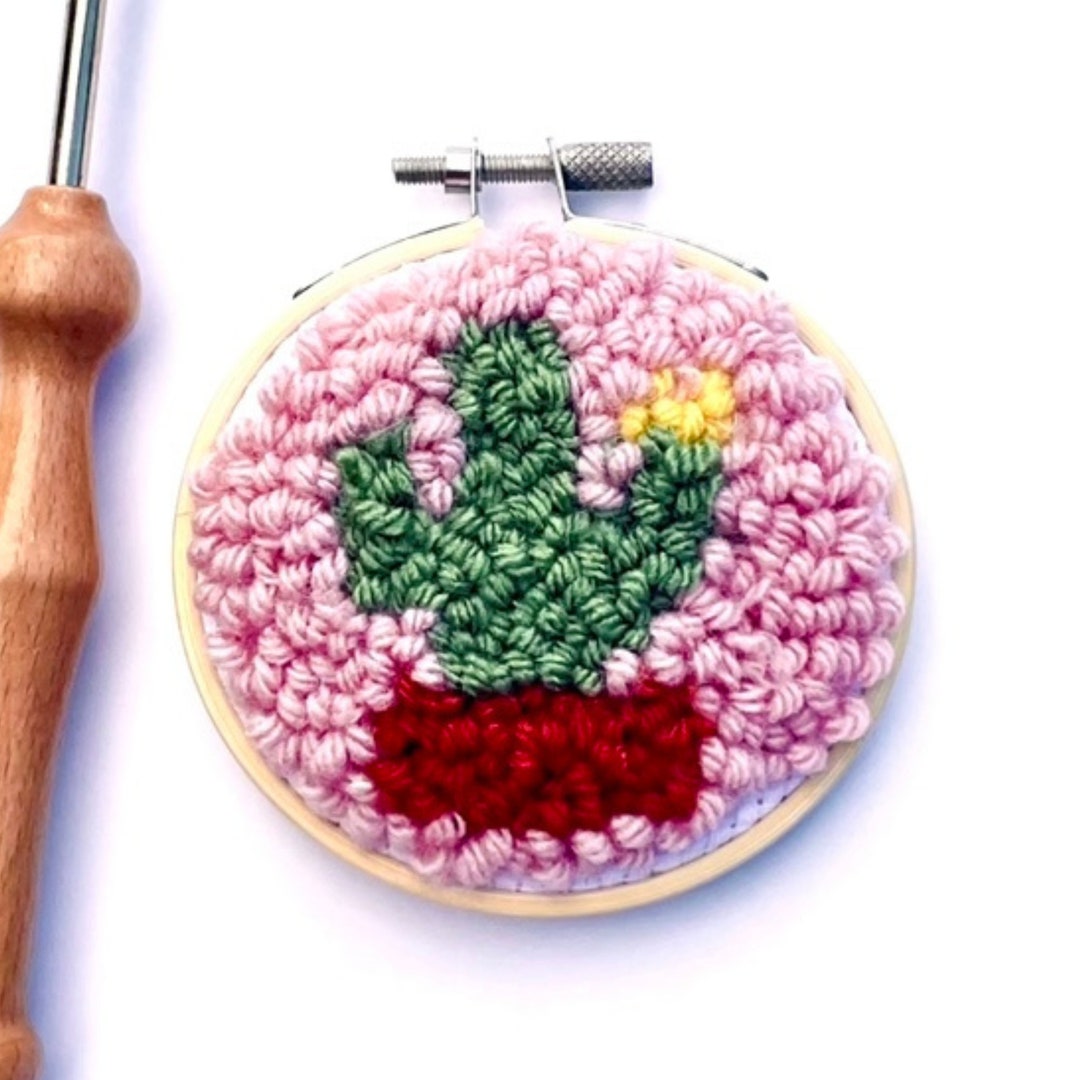 Pink Cactus Punch Embroidery DIY Kit Punch Needle Yarn - Etsy