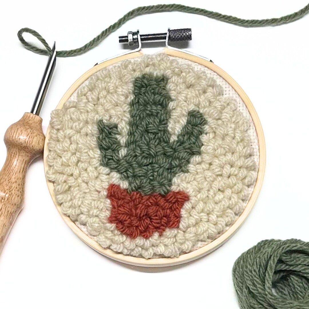 Neutral Cactus Punch Embroidery DIY Kit Punch Needle Yarn - Etsy