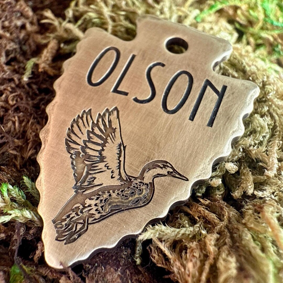 Duck Hunting Dog Tag | Engraved Brass Arrowhead Pet ID | Outdoor ...