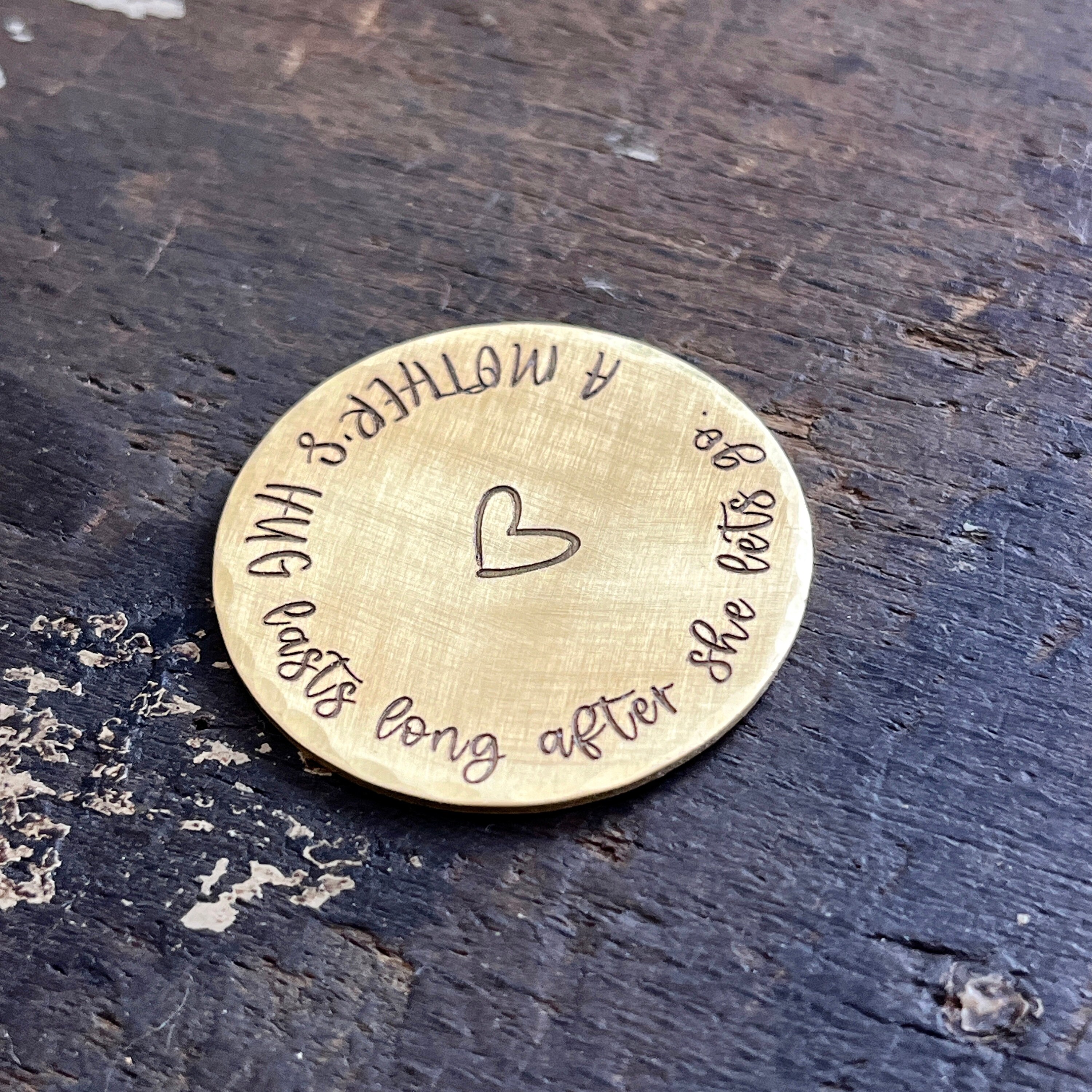 Handmade Brass Mom Keepsake Token: Engraved Mother's Hug Coin - Etsy
