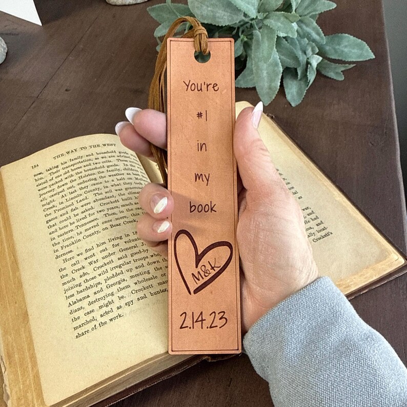 Valentine's Day Leather Bookmark, Custom Bookmark Anniversary Gift for ...