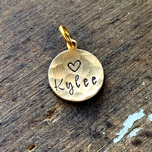 Tiny Hammered Gold Charm, Bracelet, Necklace Custom Brass Name Charm ...