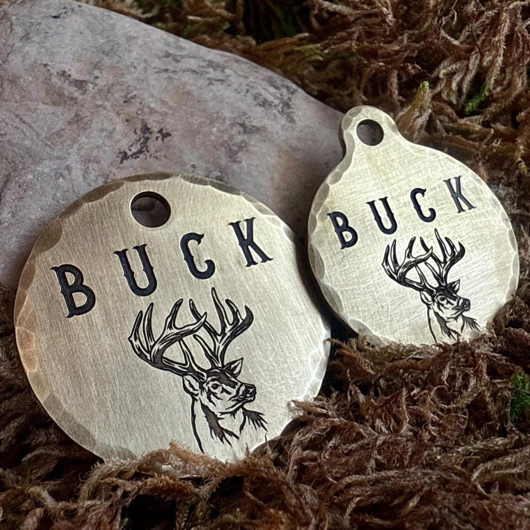 Brass Hunting Dog Tag: Engraved Deer Antler Pet ID - Etsy