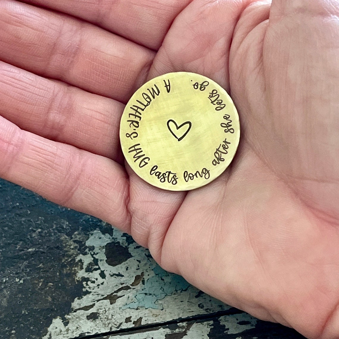 Handmade Brass Mom Keepsake Token: Engraved Mother's Hug Coin - Etsy