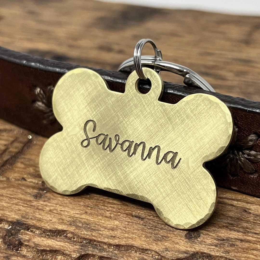 Engraved Brass Bone Dog Tag: Custom Pet ID Tag - Etsy