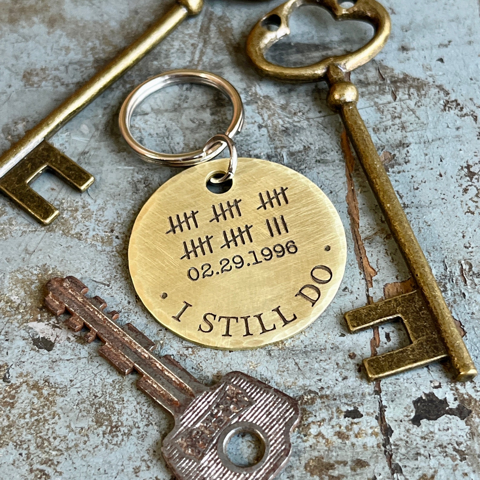 Long Marriage Anniversary Gift, Tally Marks Keychain for Husband ...