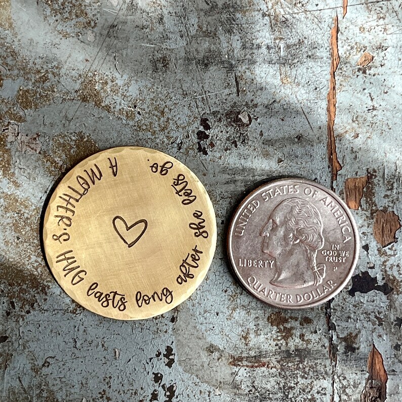 Handmade Brass Mom Keepsake Token: Engraved Mother's Hug Coin - Etsy