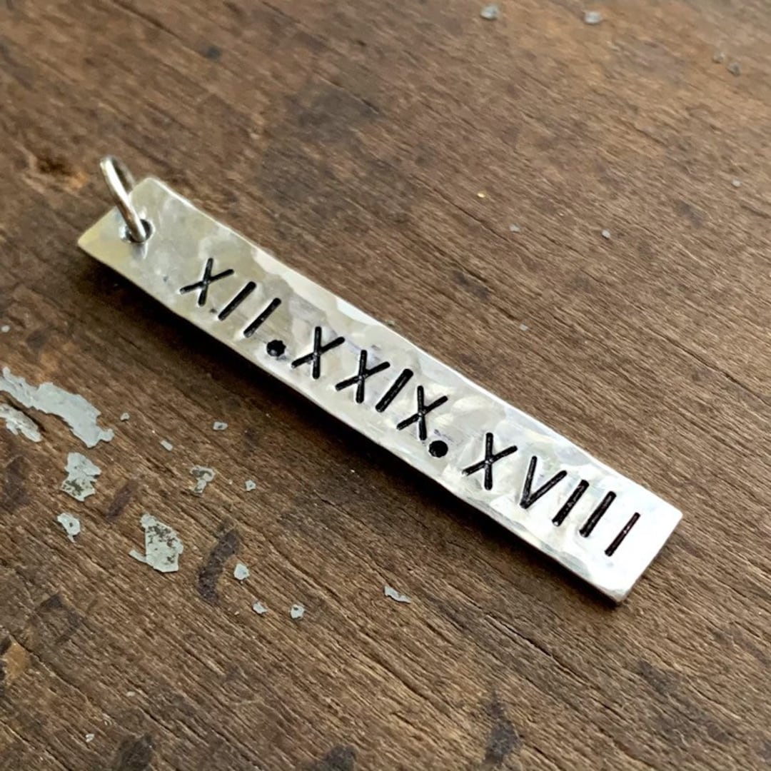 Roman Numeral Date Charm, Personalized Silver Nameplate Necklace ...