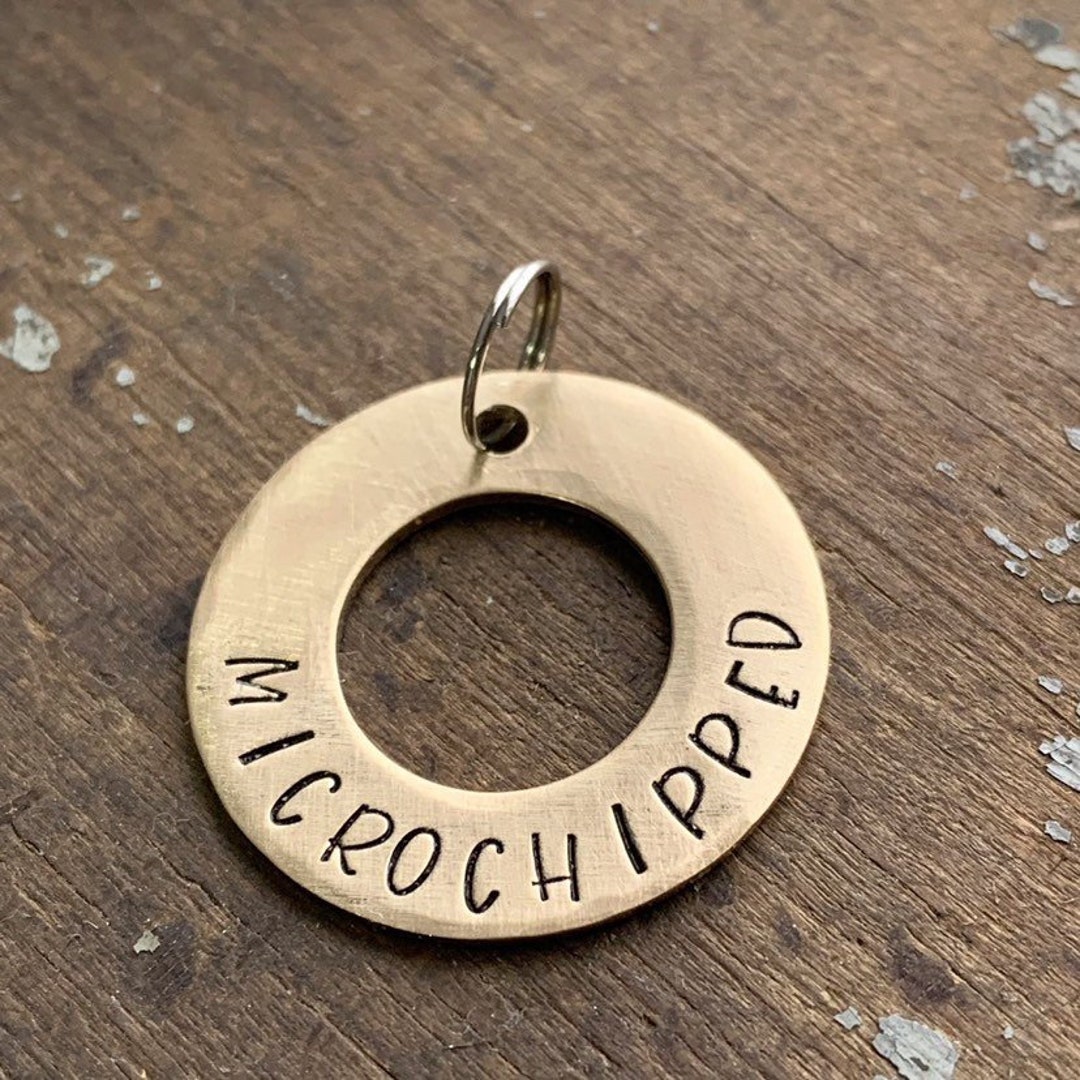Microchipped Tag for Pet in Brass, Custom Microchip Tag With Number - Etsy