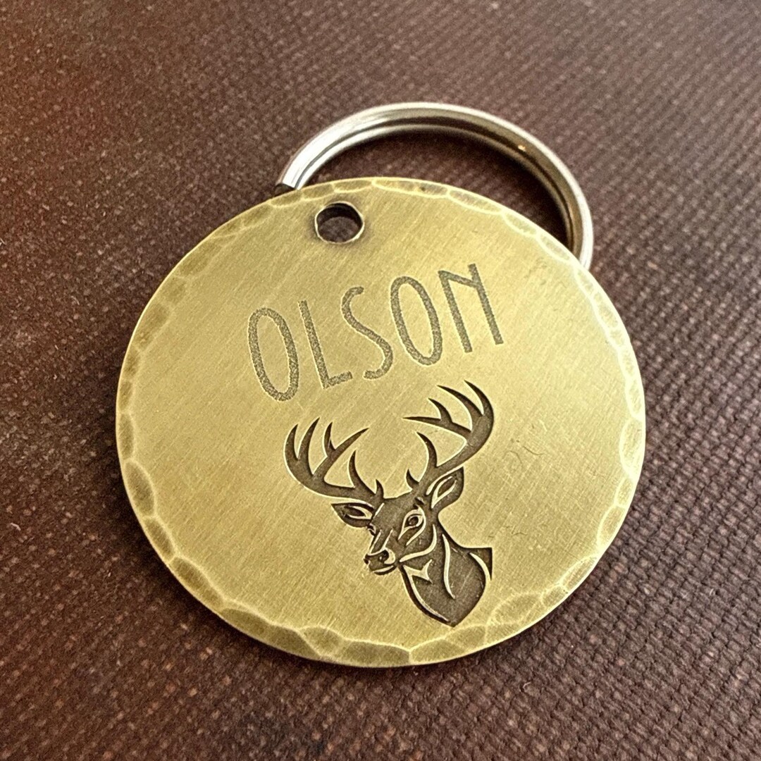 Buck Hunting Dog Tag: Engraved Deer Antler Solid Brass ID Tag - Etsy