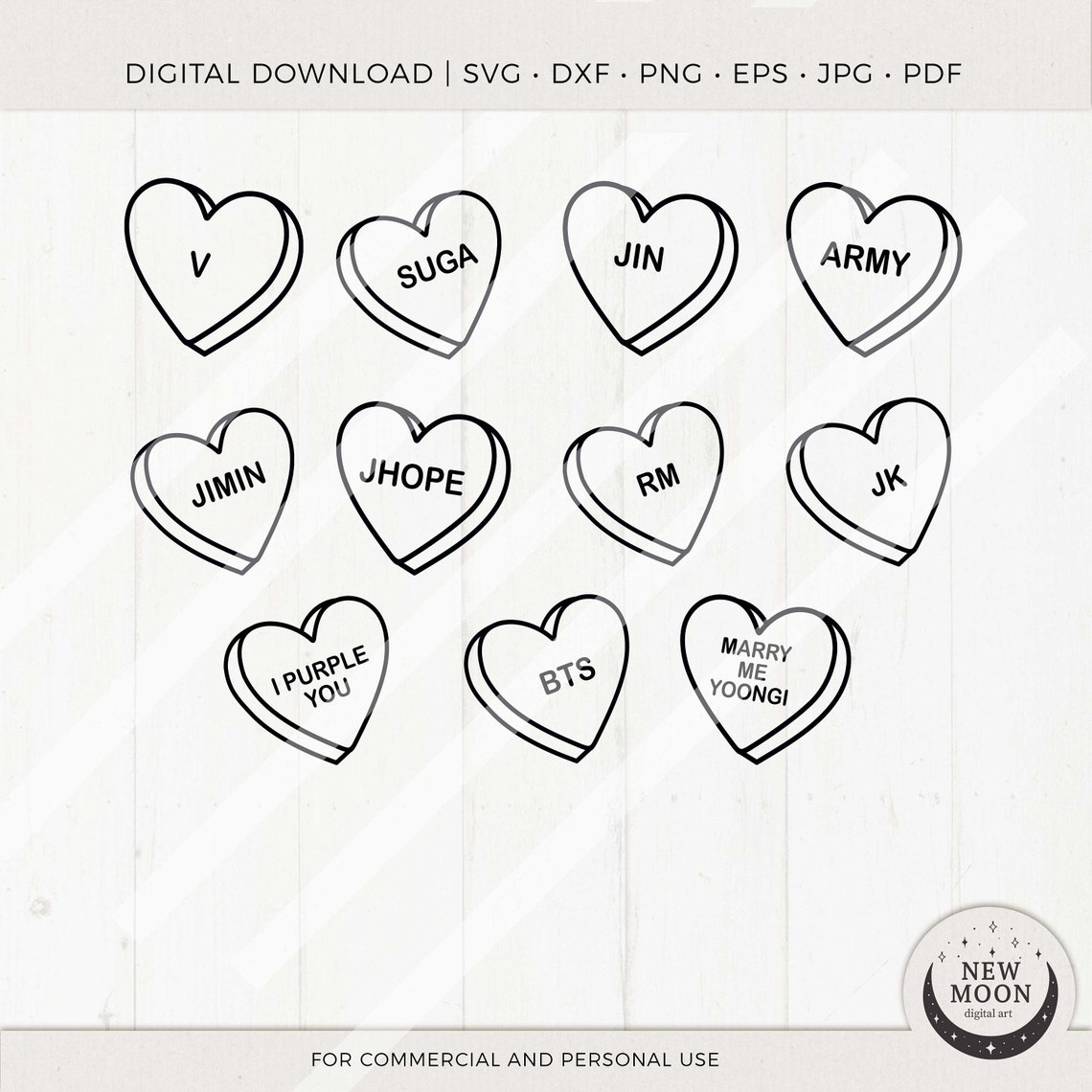 BTS Candy Heart BTS Valentine Clip Art Kpop Digital - Etsy