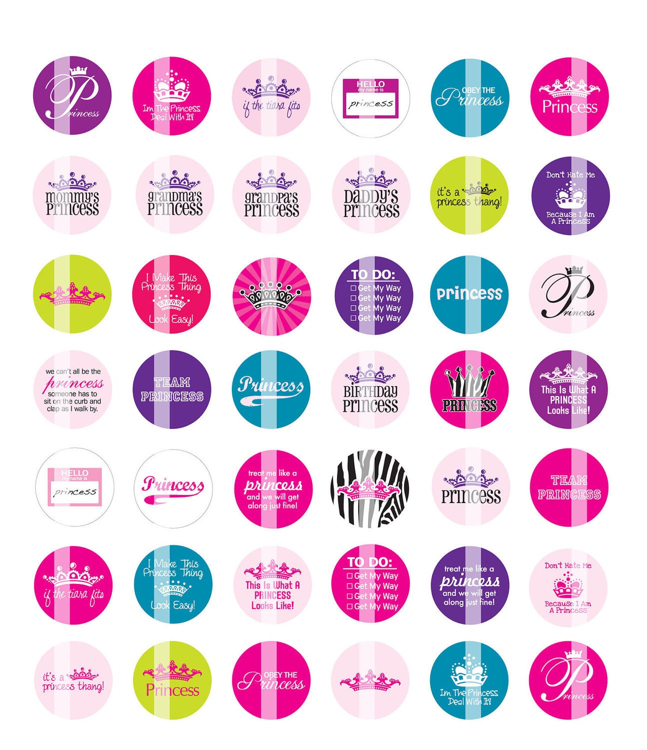 PRINCESS 1 Inch Circle Digital Collage Sheet for Pendants - Etsy