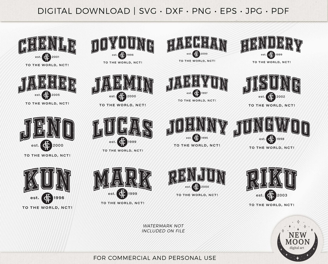 NCT Athletic Names | NCT Sticker | Kpop Digital Download | Instant ...