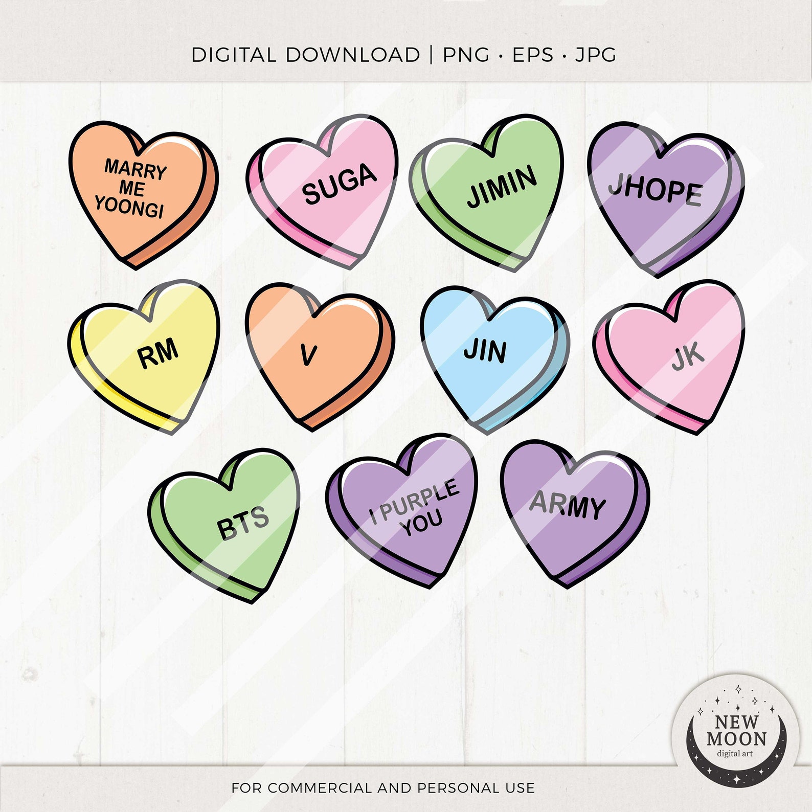 BTS Candy Heart BTS Valentine Clip Art Kpop Digital - Etsy
