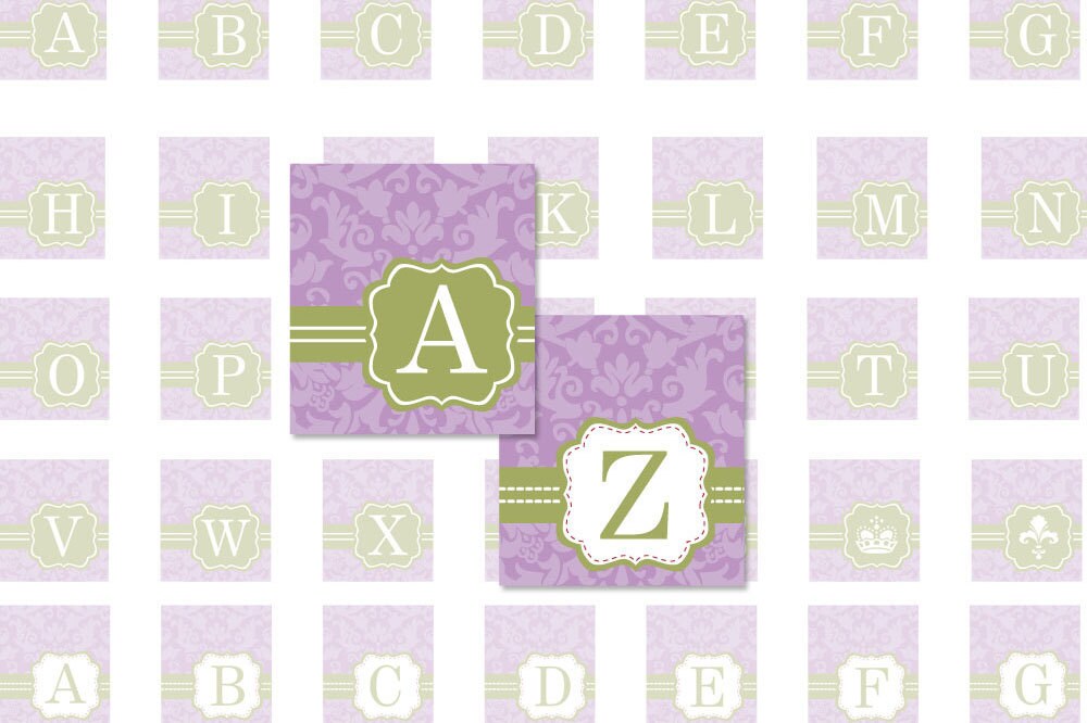 ALPHABET in Green and Purple Damask Scrabble Size Digital - Etsy