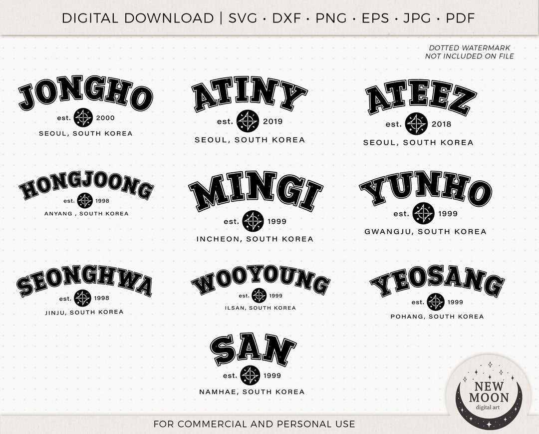 Ateez Names | Atiny Clip Art | Kpop Digital Download | Ateez Instant ...