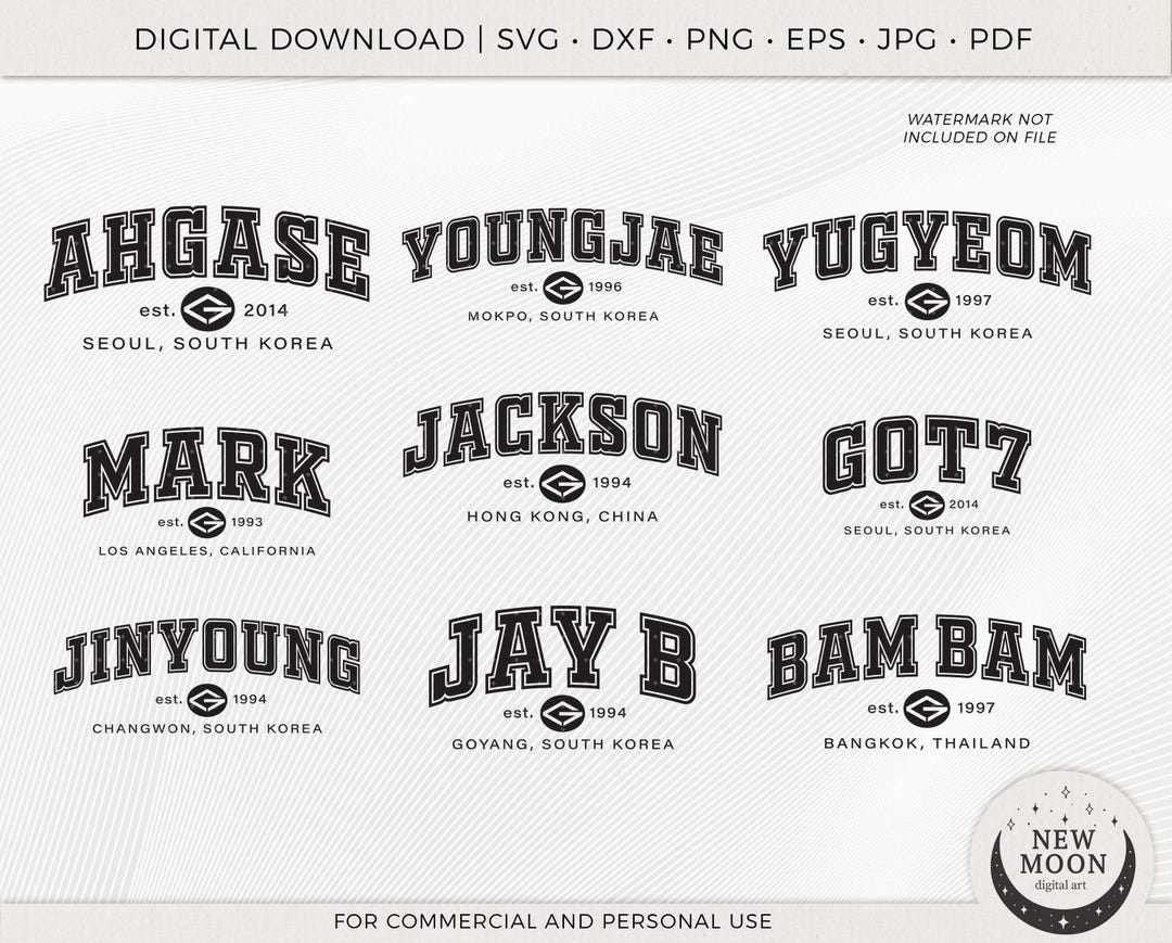 GOT7 Athletic Names Svg | Ahgase Clip Art | Kpop Digital Download ...