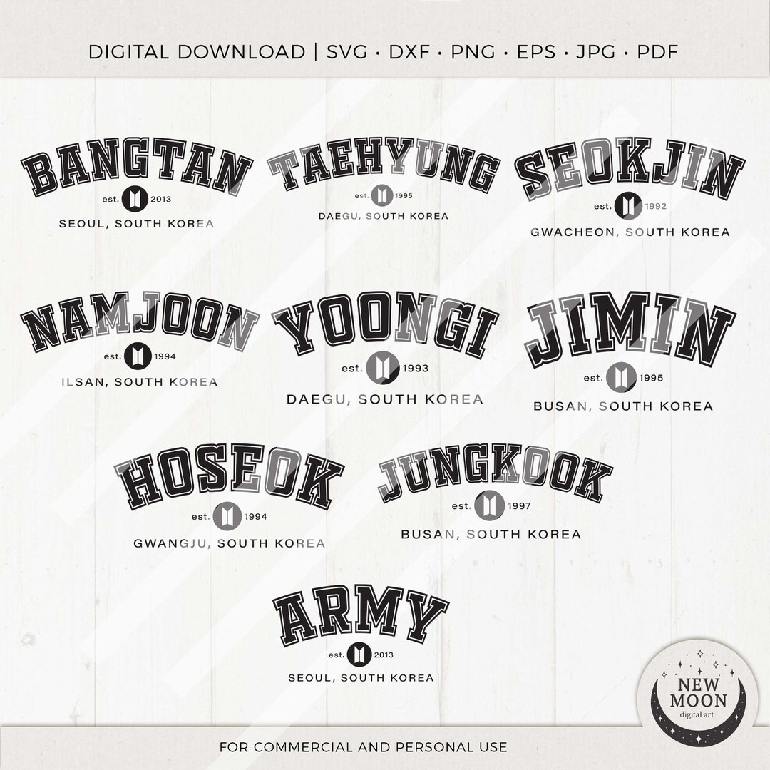 BTS Member Names Bangtan Svg Kpop Digital Download Army Download for ...