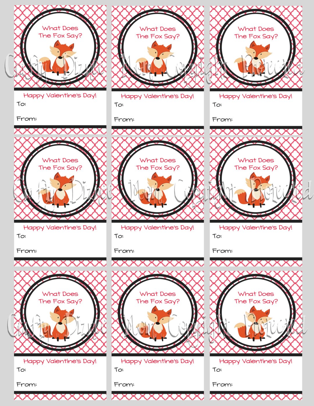 What Does the Fox Say Printable Valentine's Day Cards - Etsy