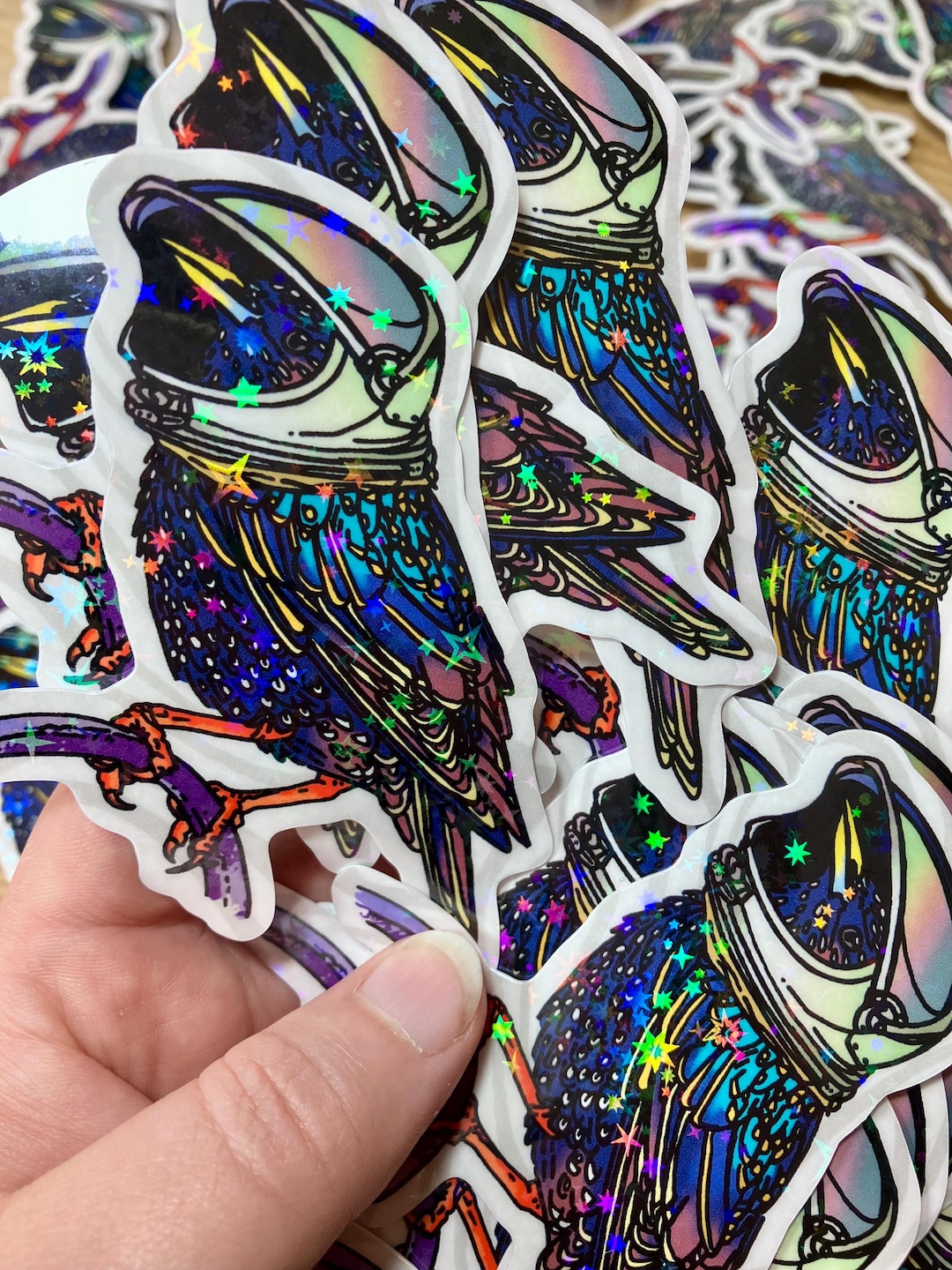 Cosmic Trip Holofoil Astronaut Bird Sticker - Etsy