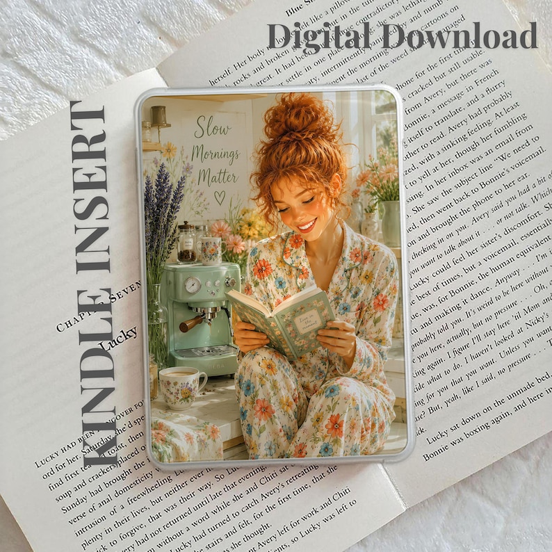Cozy Floral Reading Girl Kindle Insert, Cottagecore Kindle Case Insert ...