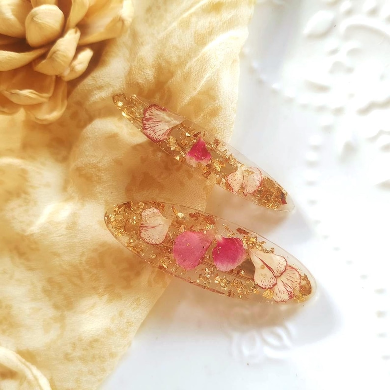 Real Flower Hair Clips – Botanical Barrette, Gold-tone Accessory - Etsy