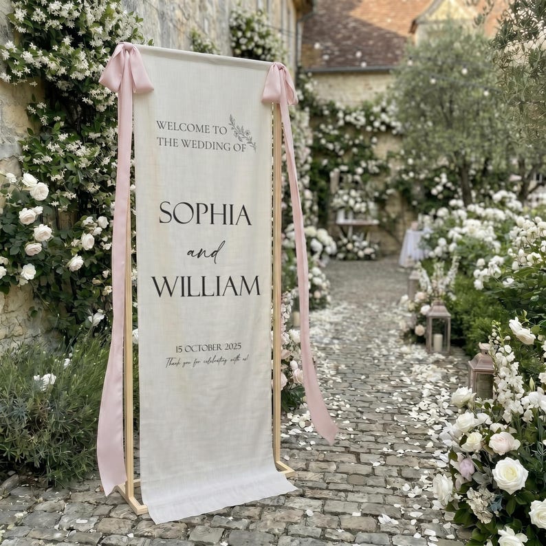 Custom Linen Wedding Welcome Sign: Beach Ceremony Banner, Personalized ...
