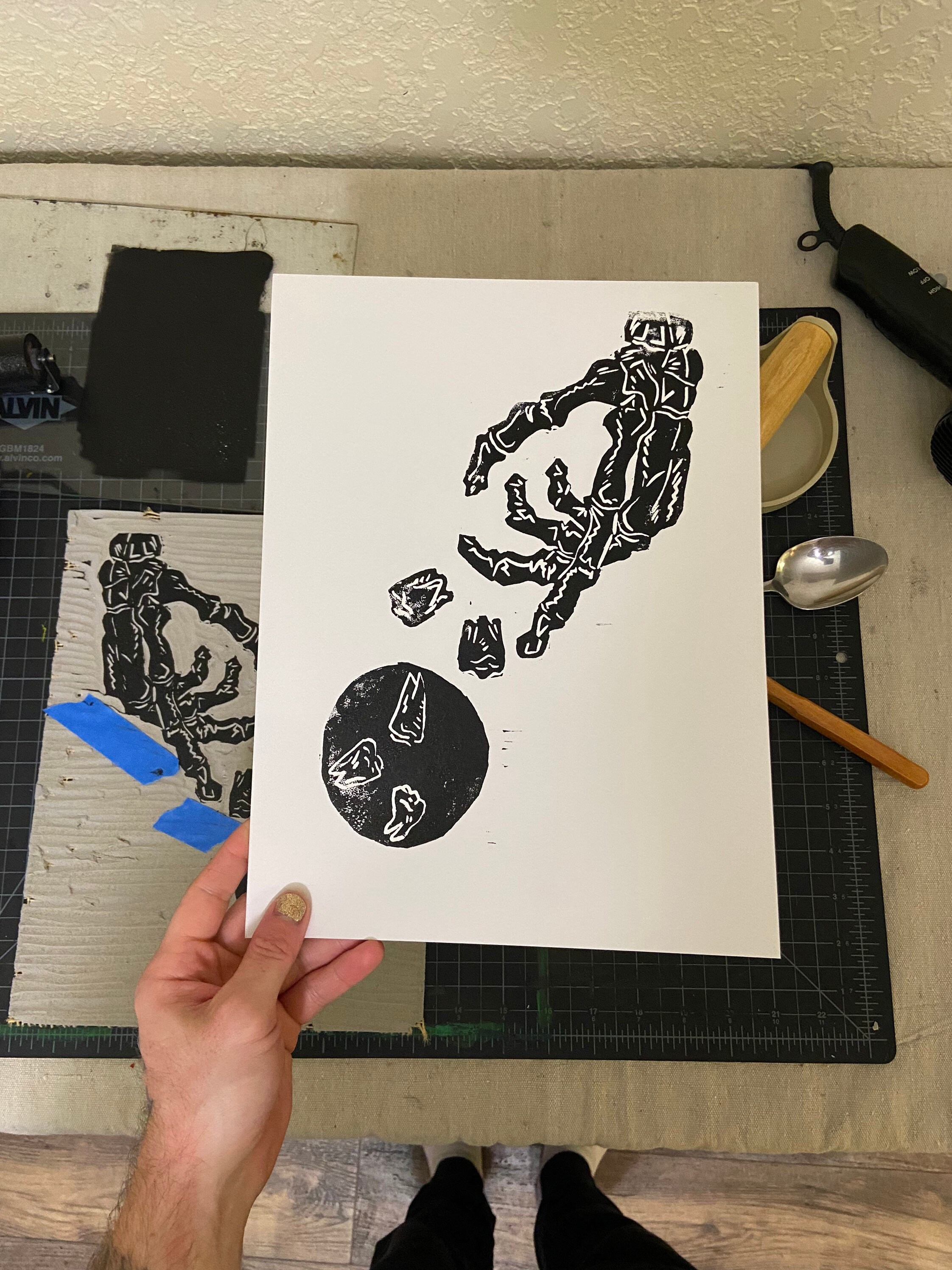 Skeleton Hand With Teeth Linoblock Print - Etsy