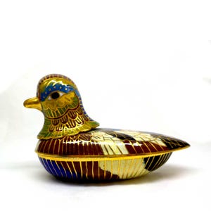 Vintage Chinese Cloissone Hand Painted Brass Enamle Duck Keepsake ...