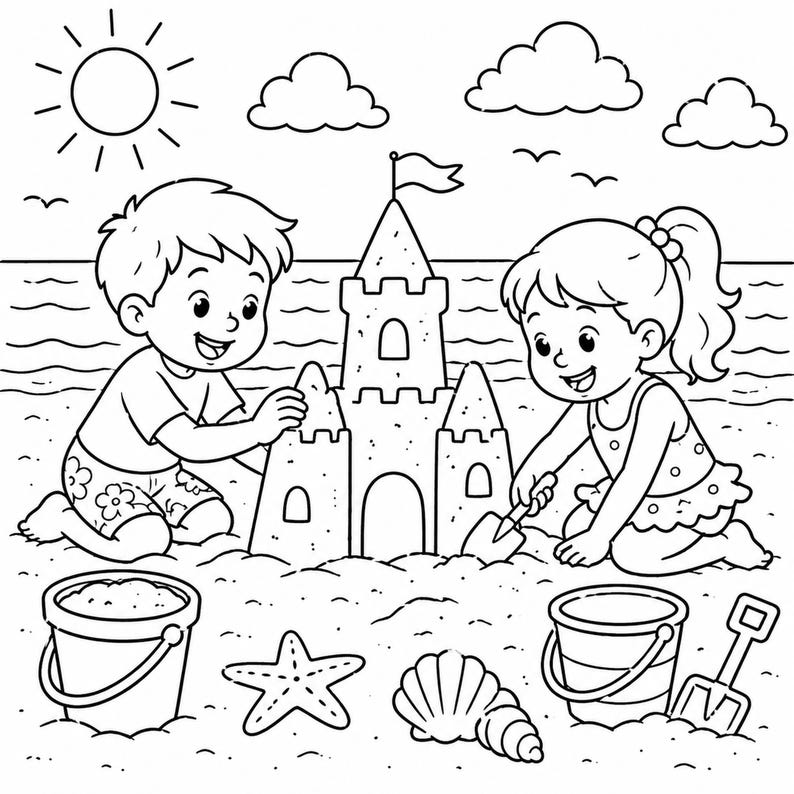 Dibujos para colorear de playa para niños: 10 láminas de verano para ...