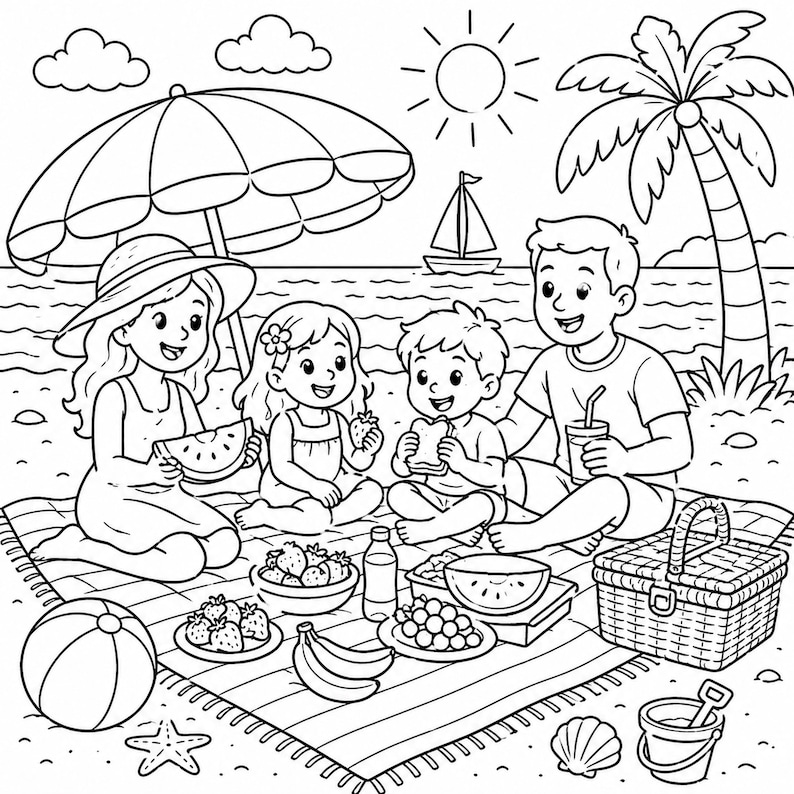 Dibujos para colorear de playa para niños: 10 láminas de verano para ...