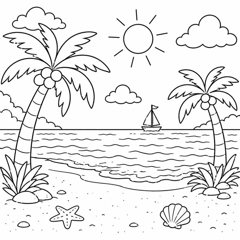 Dibujos para colorear de playa para niños: 10 láminas de verano para ...