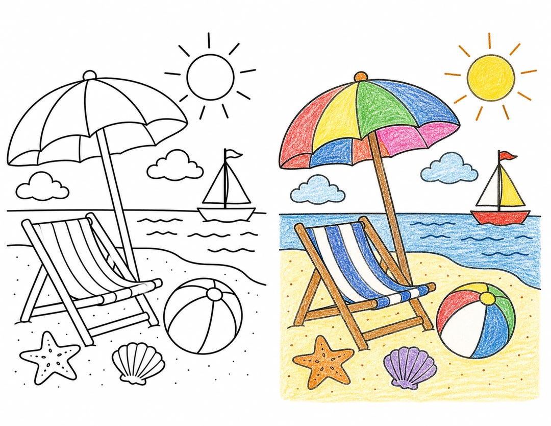Dibujos para colorear de playa para niños: 10 láminas de verano para ...