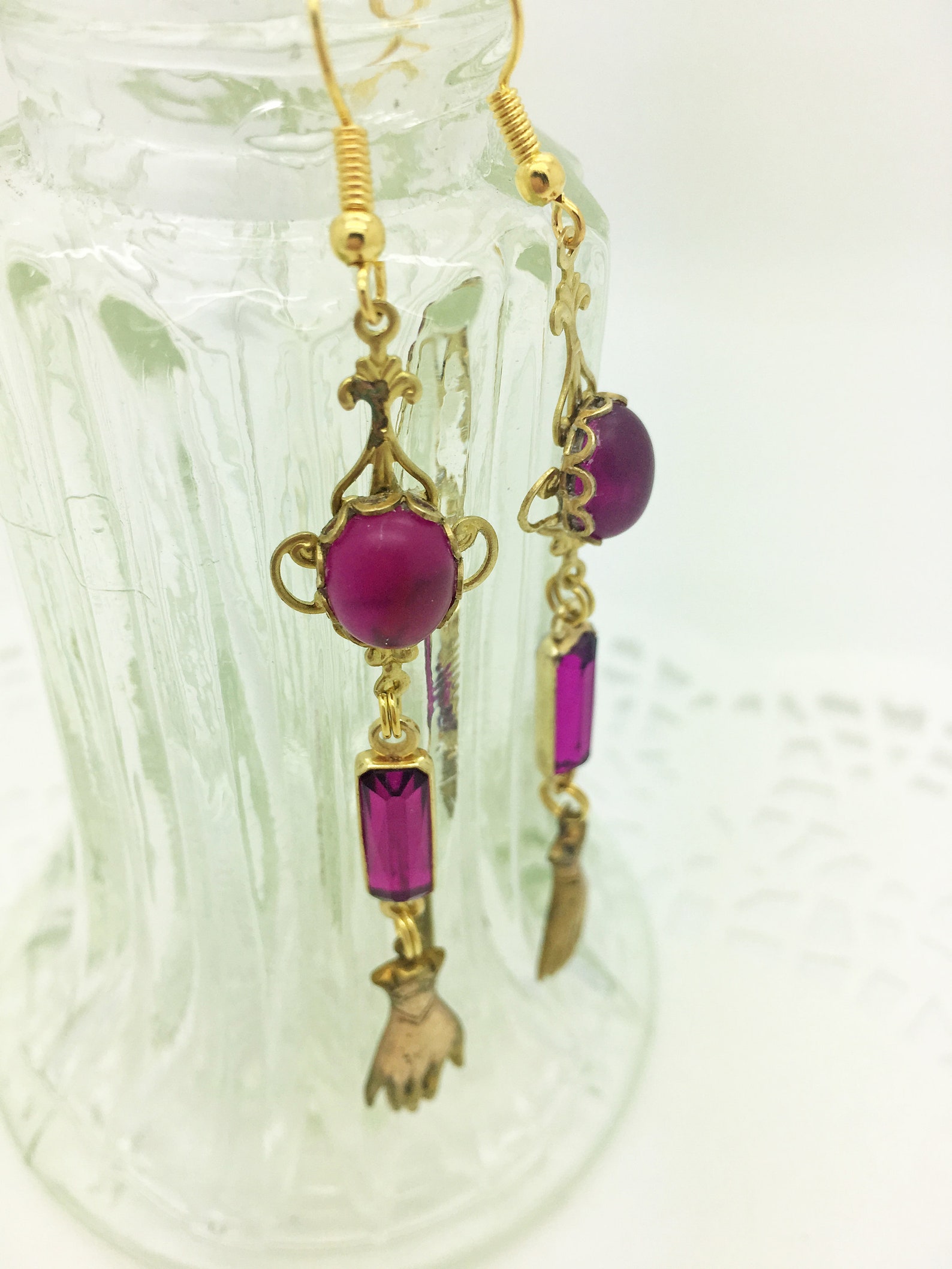 Beautiful Magenta / Fuchsia Hand Made Dangle Earrings ~ Victorian Look ...