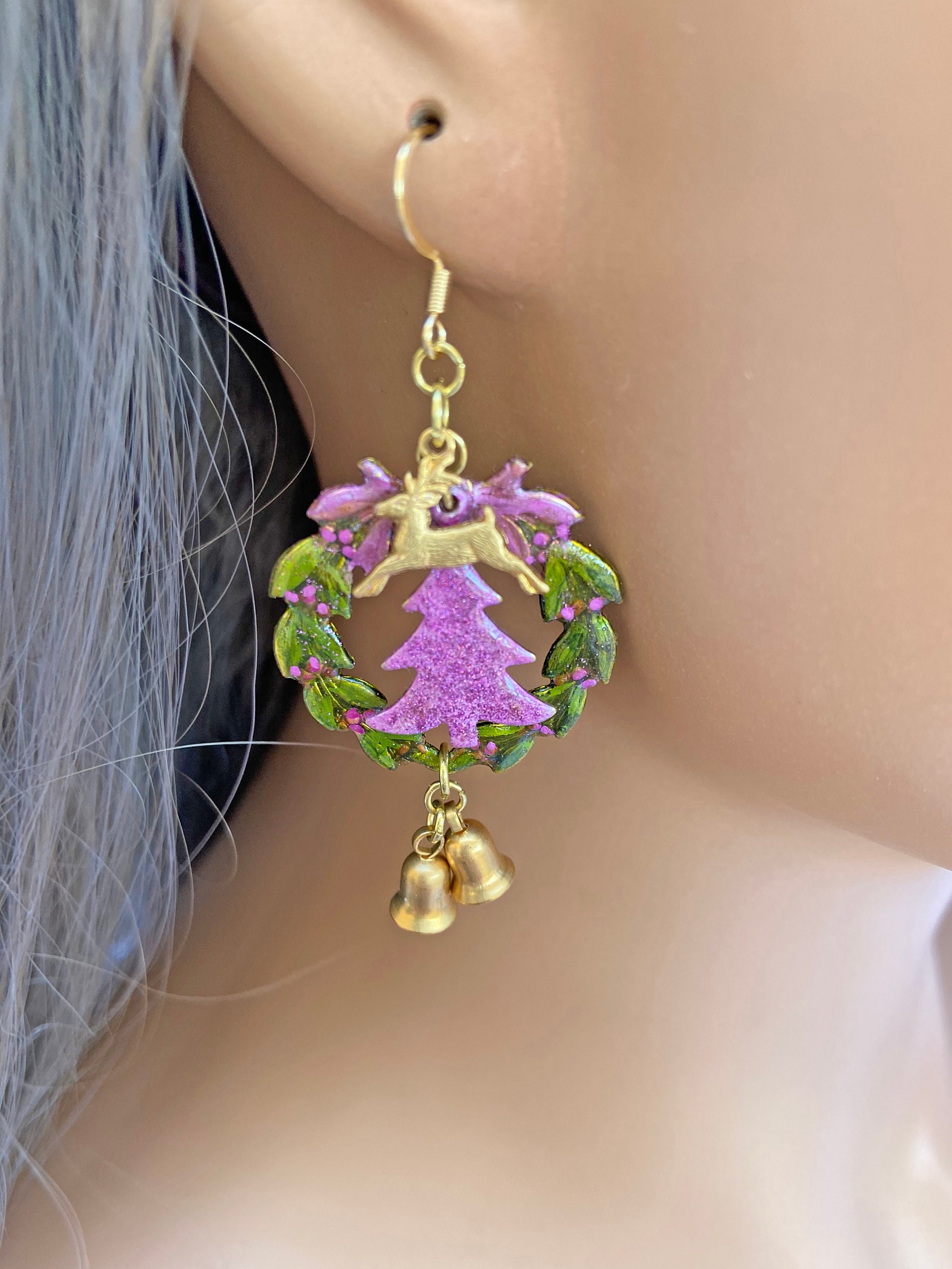 Beautiful Handcrafted Christmas Earrings Christmas Wreath | Etsy