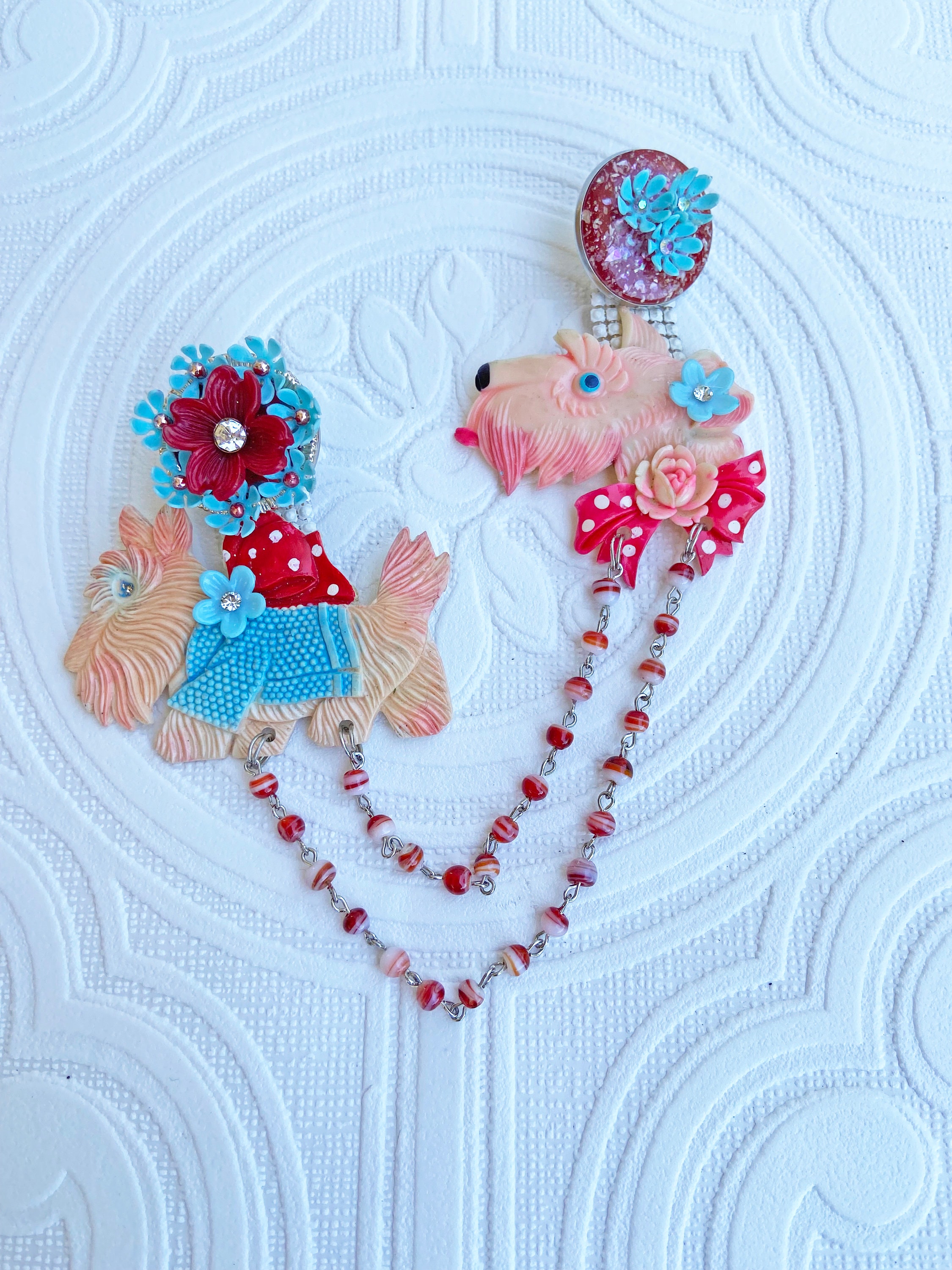 Hand Crafted Vintage Scottie / Scotty Doggie Dual Brooch ~ Blue and Red ...