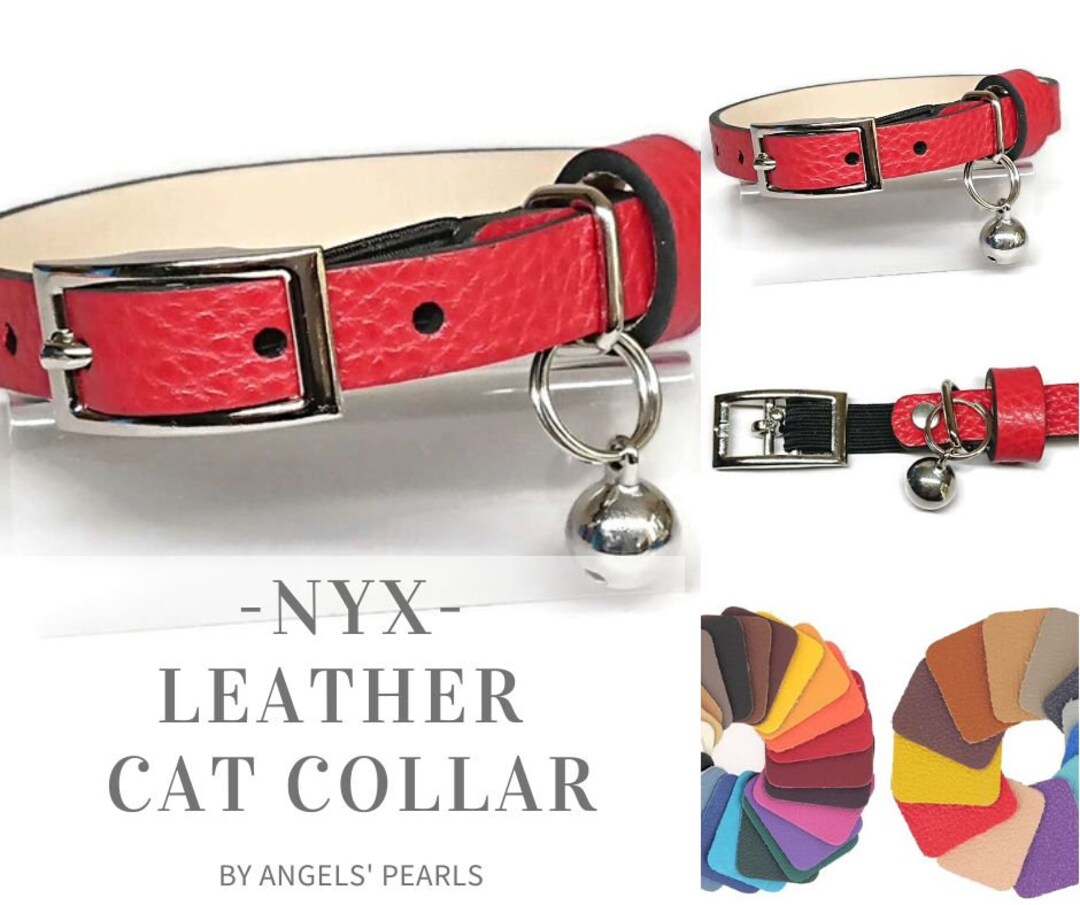 Leather Cat Collar Safety Elastic Cat Collar Italian Leather Choice ...