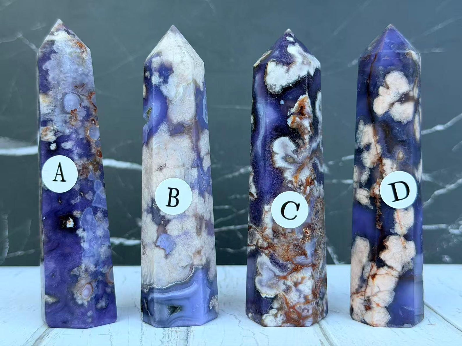 Hand Carved Blue Cherry Blossom Agate Tower, Calm Growth & Heart Chakra ...