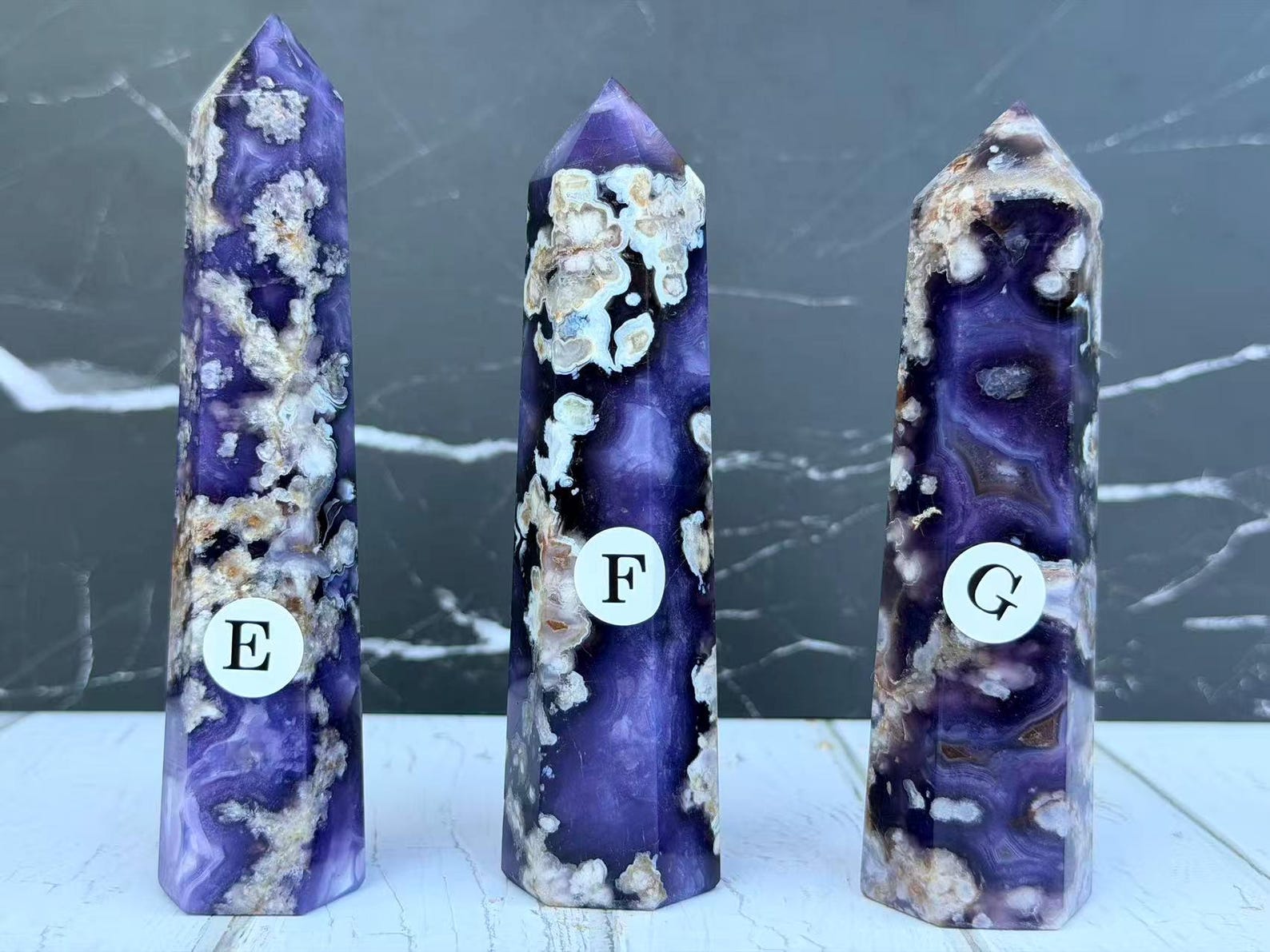 Hand Carved Blue Cherry Blossom Agate Tower, Calm Growth & Heart Chakra ...