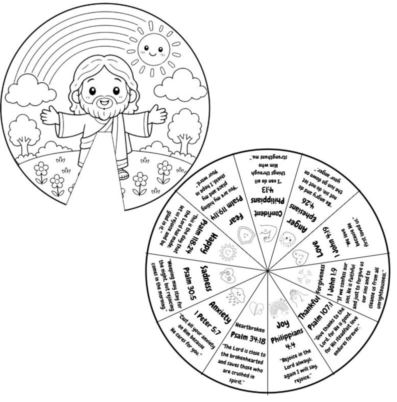 My Emotions With God Activity | Kids Bible Coloring Wheel (digital ...
