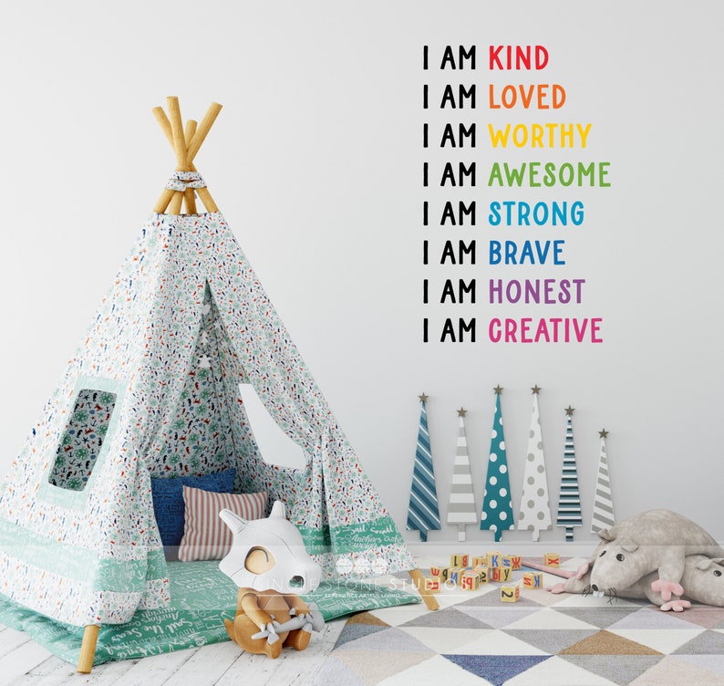 I AM Affirmation Wall Decal: Kind, Loved, Worthy - Kids Room Decor - Etsy